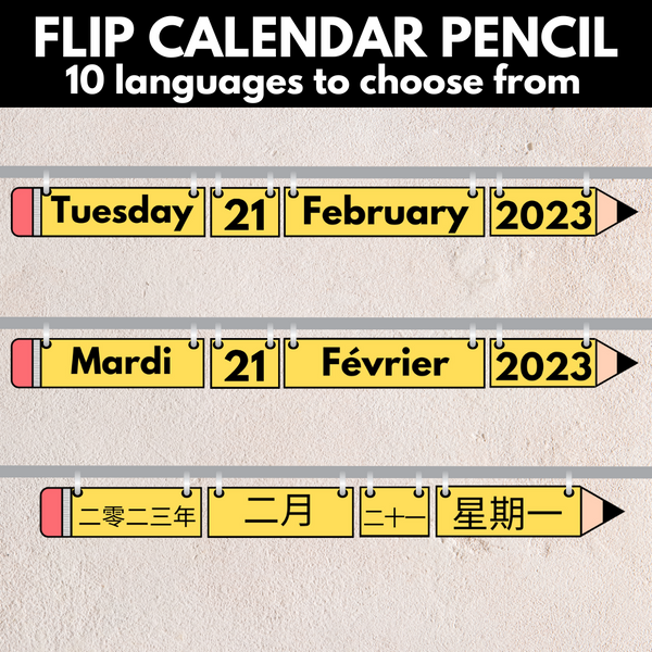 Flip Calendar Pencil - 10 Languages – Teaching From The Heart
