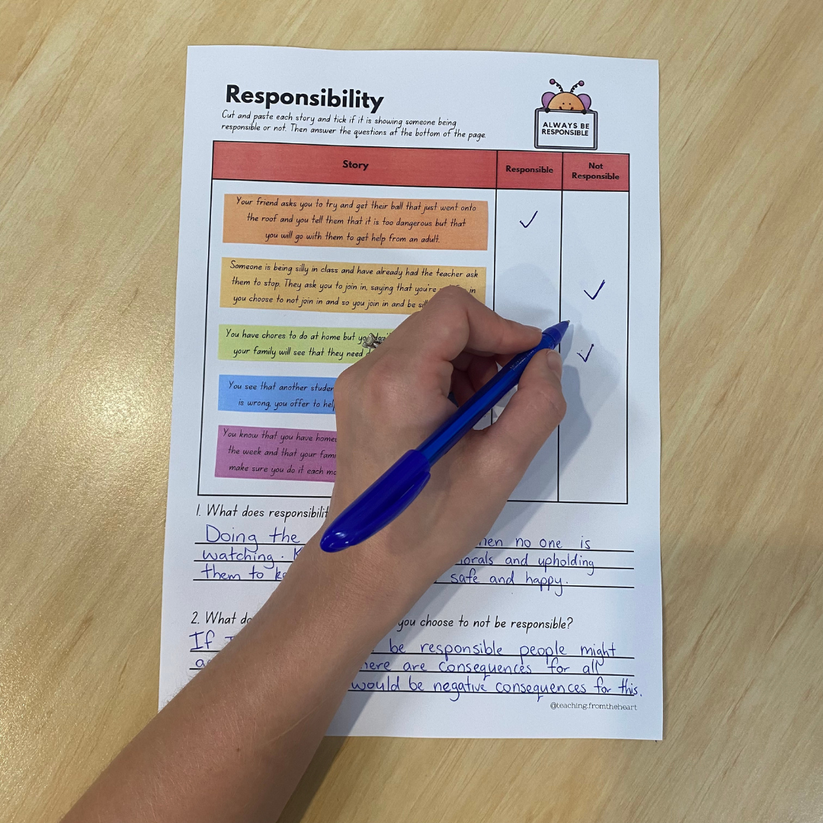 Responsibility Worksheet – Teaching From The Heart